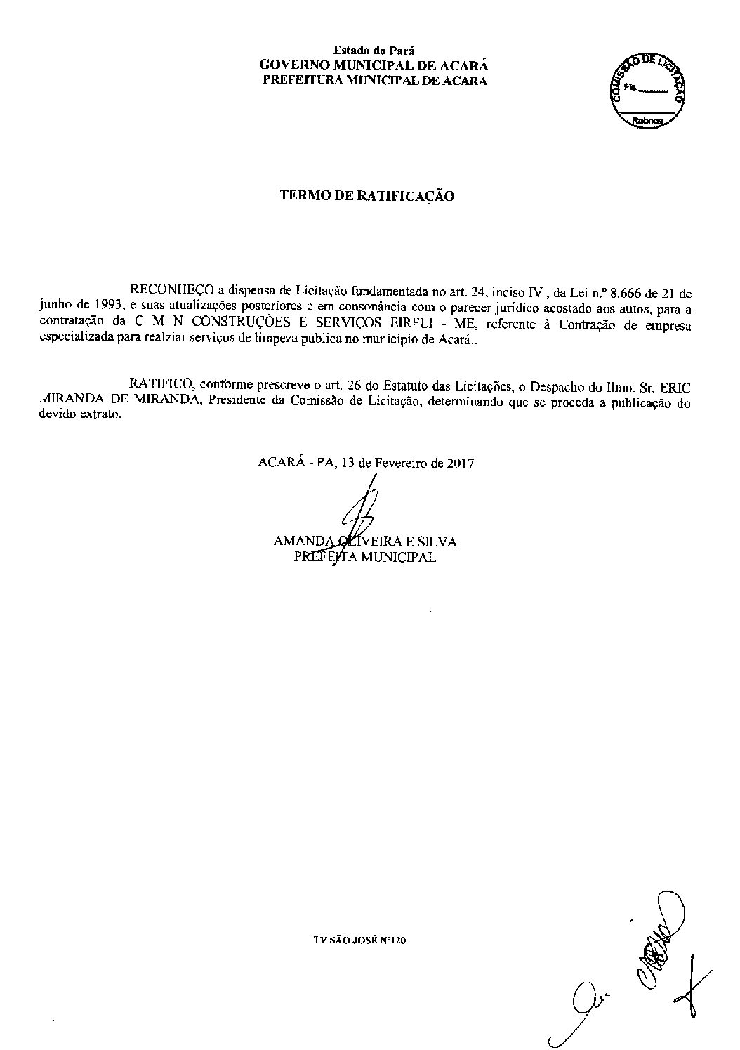 RATIFICAÇÃO - Assinado - Prefeitura Municipal de Acará